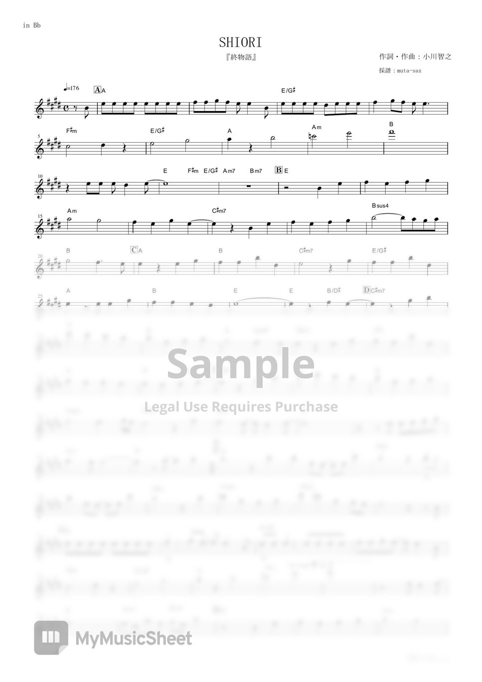 Claris Shiori Owarimonogatari In Bb Sheets By Muta Sax
