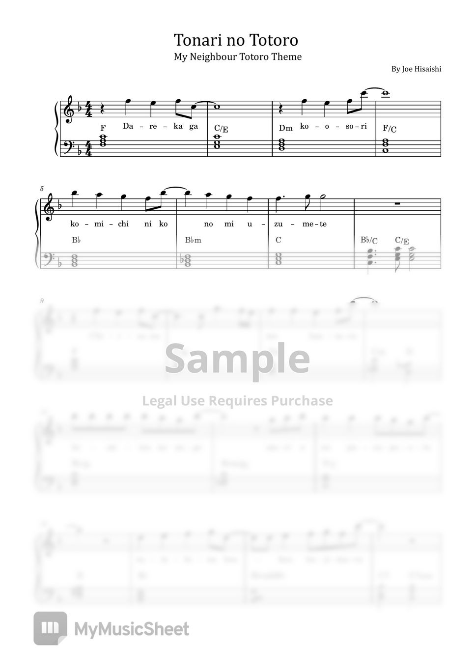 Joe Hisaishi - Tonari no Totoro (My Neighbour Totoro Theme - For Piano ...