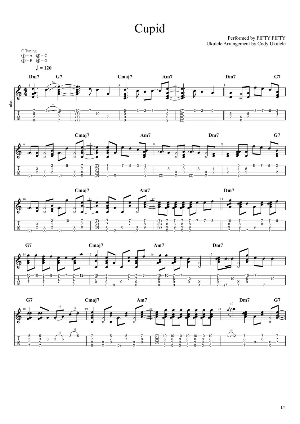 FIFTY FIFTY - Cupid Tab + lembaran musik pertama by Cody Ukulele