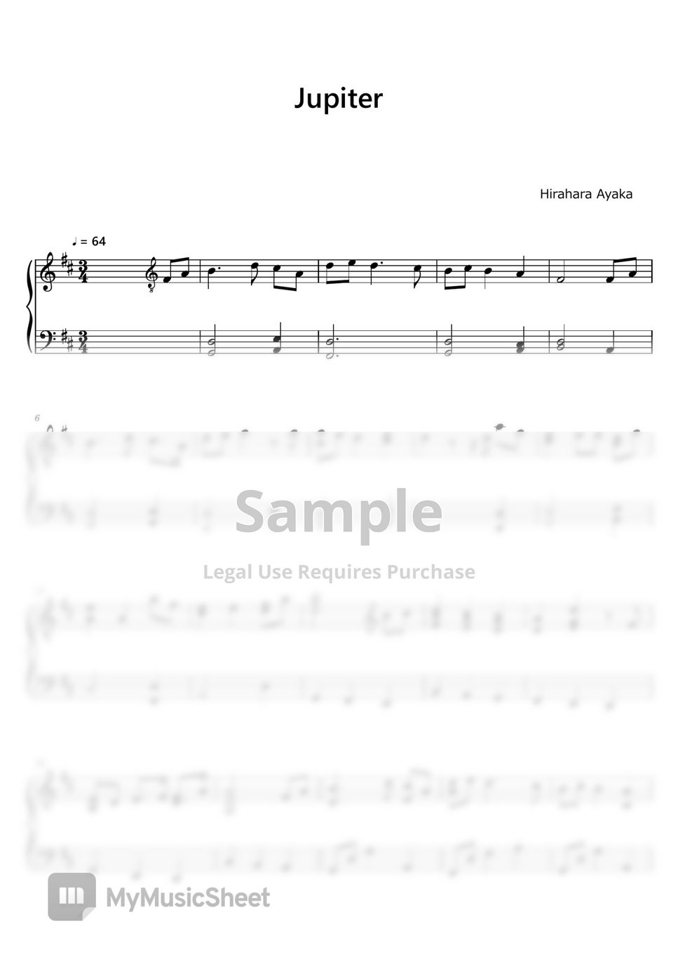 Hirahara Ayaka（平原綾香） - Jupiter（ジュピター 木星） (Sheet Music, MIDI,) Sheets by ...