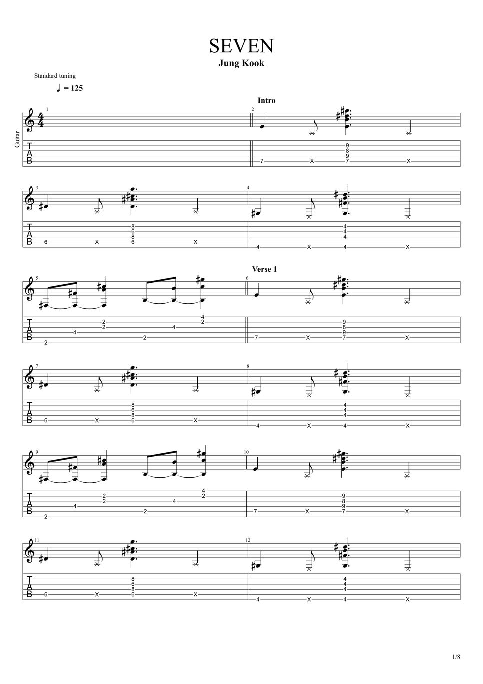 Jung Kook - Seven Tab + 단선 악보 by Rob Ethereal