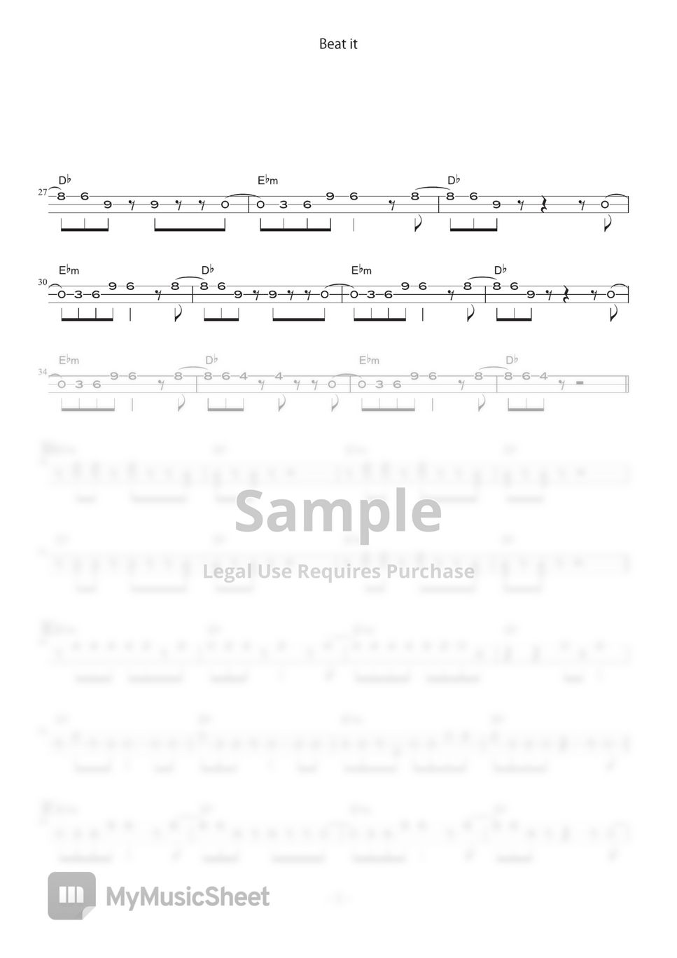 Michael Jackson - BEAT IT(Tsugaru syamisen 2nd Tab) Partition musicale ...