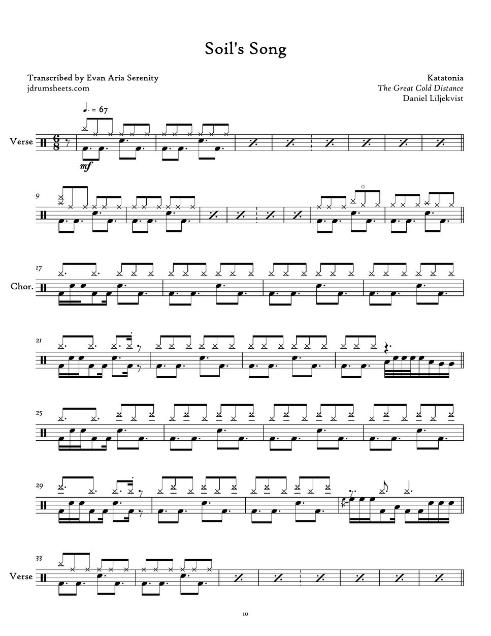 Katatonia - Soil’s Song 악보 by Jaslow Drum Sheets