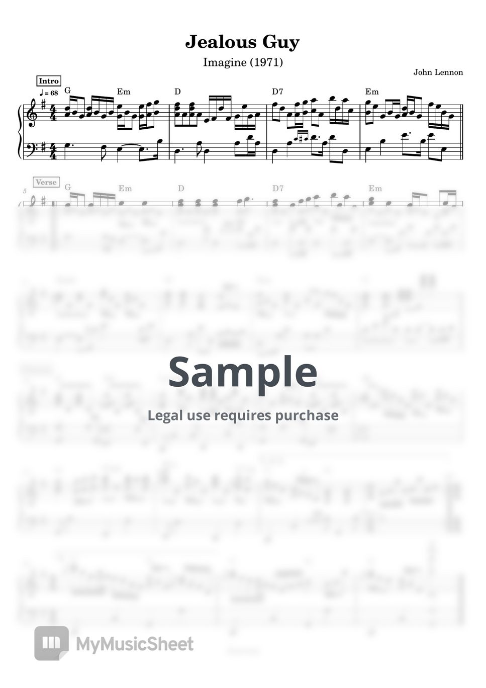 John Lennon - Jealous Guy (Piano accomp.) Sheets by Anacrusa