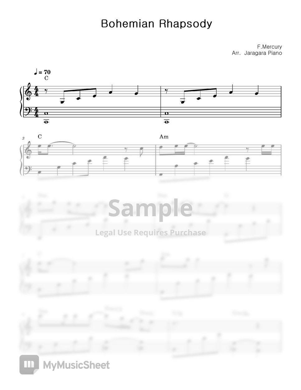 Freddie Mercury - Freddie Mercury - Bohemian Rhapsody (C Key) 악보 by ...