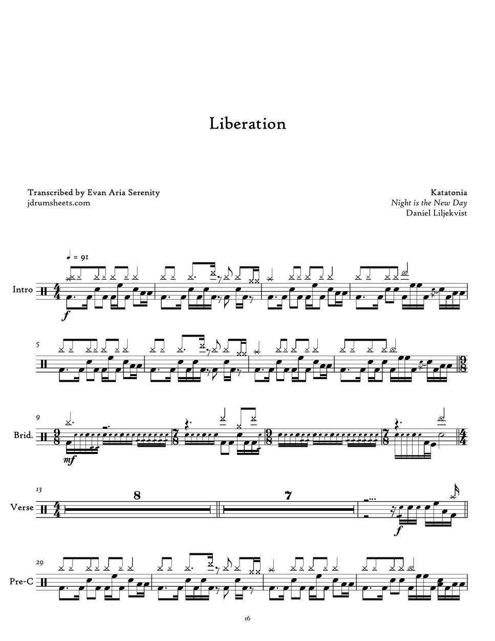 Katatonia - Liberation 楽譜 by Jaslow Drum Sheets