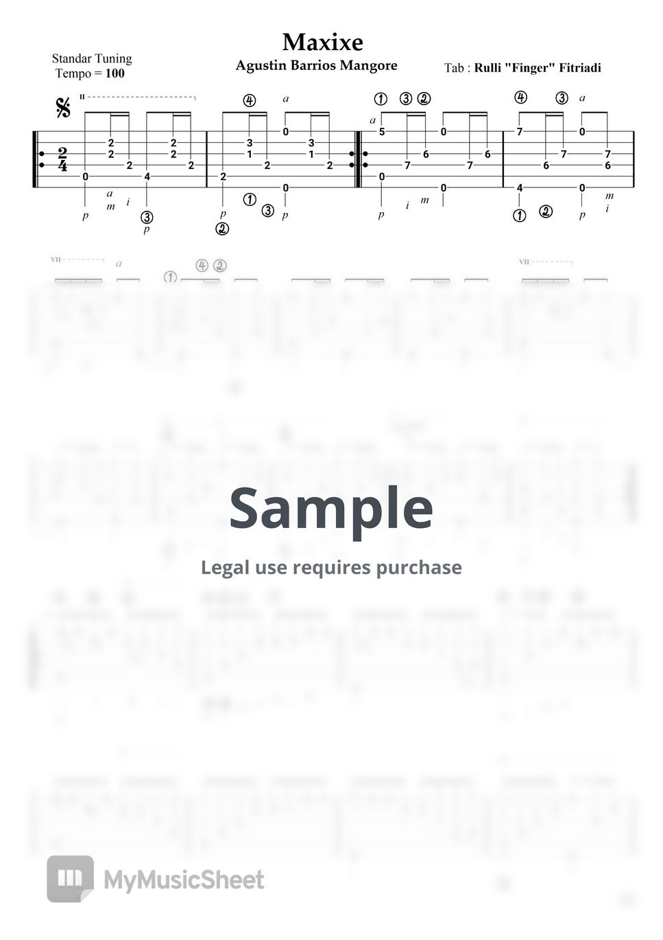 Agustin Barrios Mangore - maxixe (Classical tabs solo guitar) Sheet ...