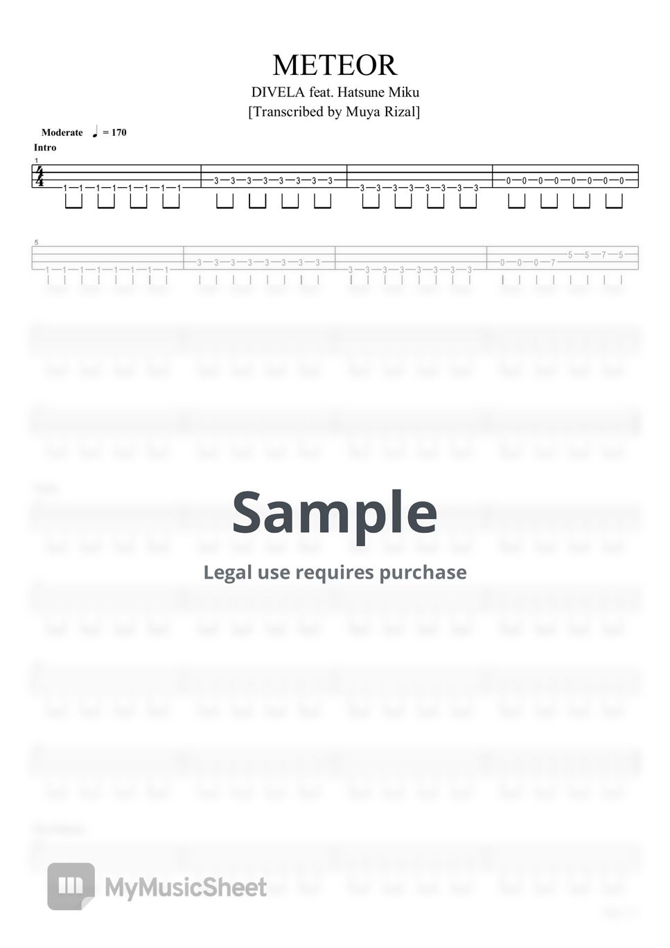 DIVELA - METEOR (Bass TAB) 악보 by Muya