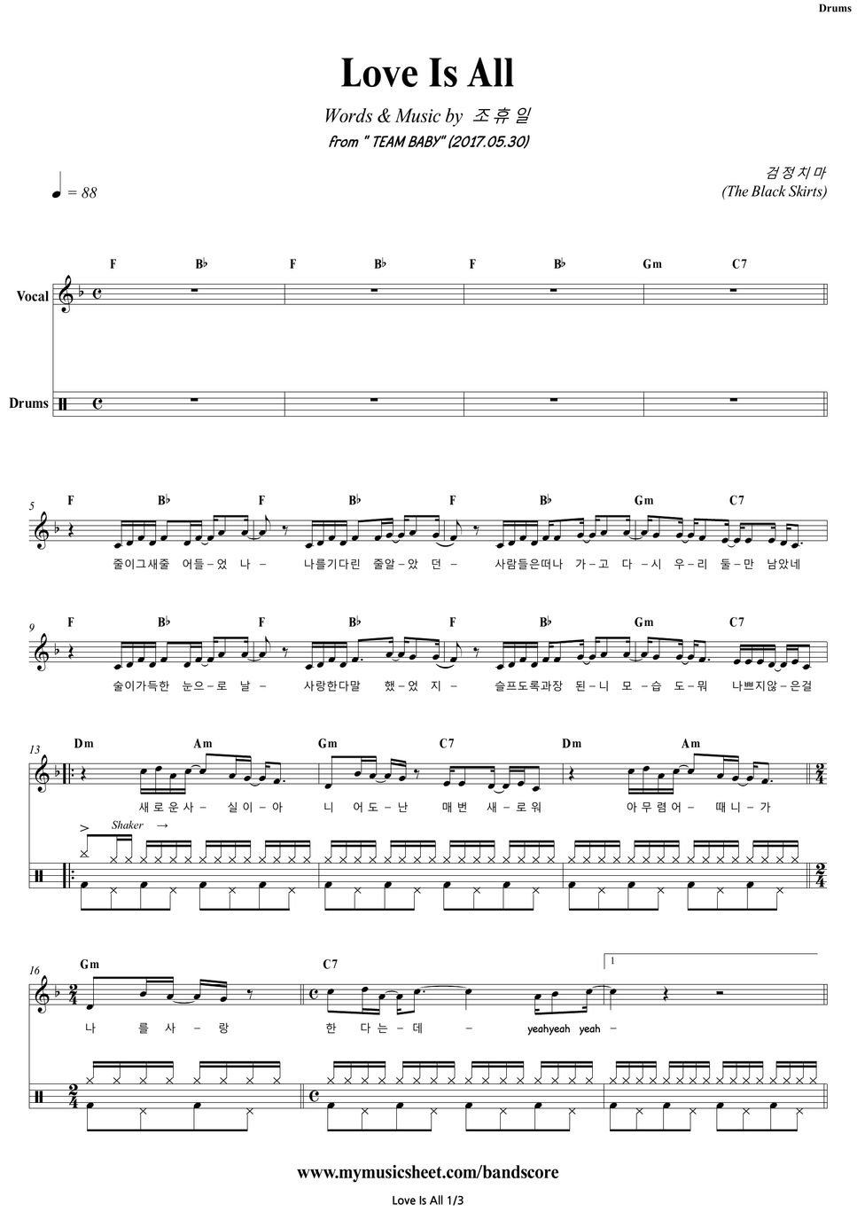 The Black Skirts - Love Is All | Drums Sheets