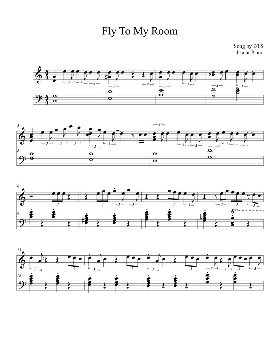 BTS - Fly To My Room Sheet by Lunar Piano
