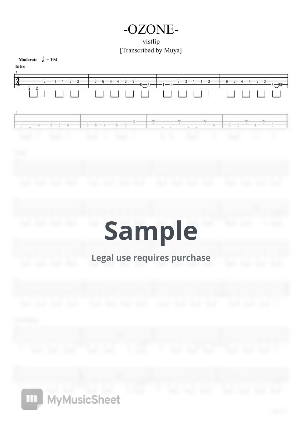 vistlip - OZONE (Bass TAB) Sheets by Muya