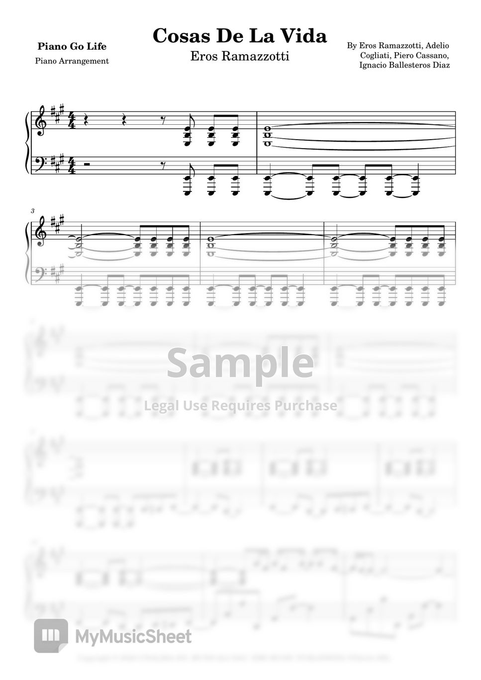 Eros Ramazzotti - Cosas De La Vida Sheets by Piano Go Life