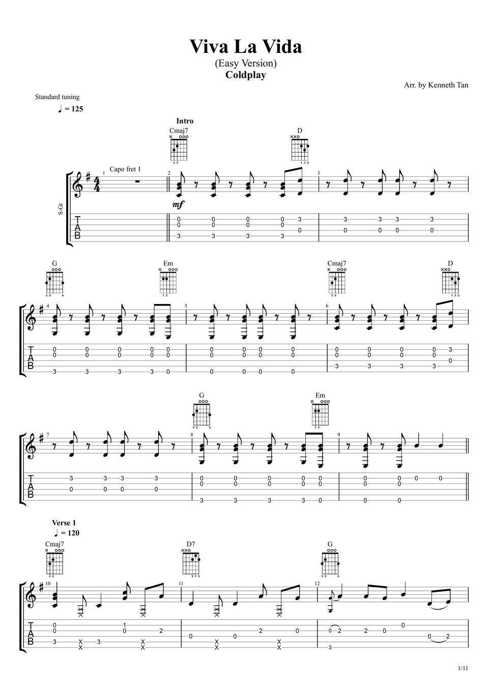 Coldplay | Fingerstyle Guitar - Viva La Vida (Easy Version) TAB by ...