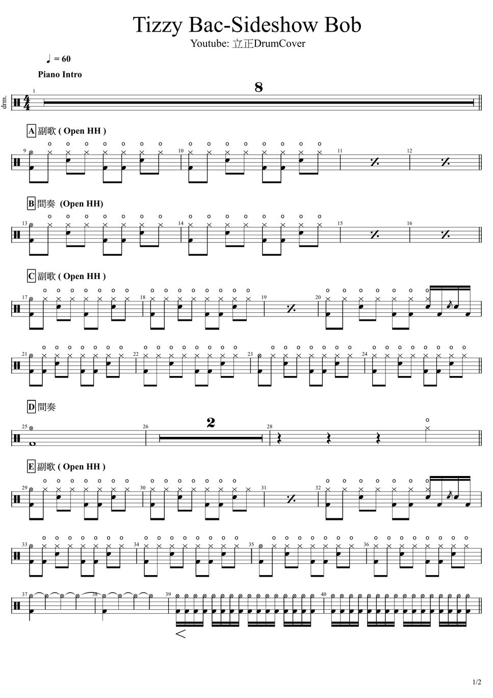 Tizzy Bac - Sideshow Bob (鼓譜) 악보 by keried