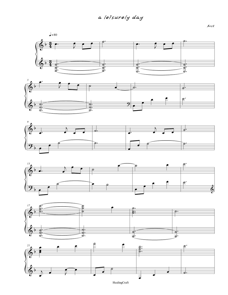 Aost - A leisurely day (Healing BGM) Sheets