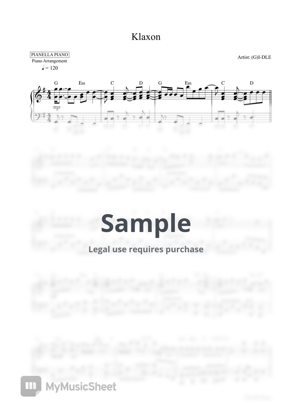 (G)I-DLE - Klaxon (Piano Sheet) Sheets by Pianella Piano