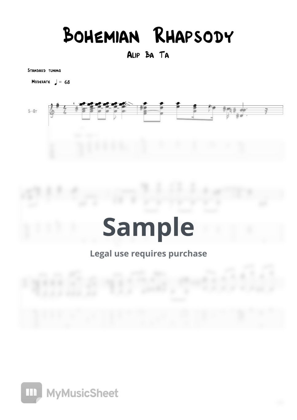 Alip Ba Ta - Bohemian Rhapsody TAB+1 Staff by Agape Guitar