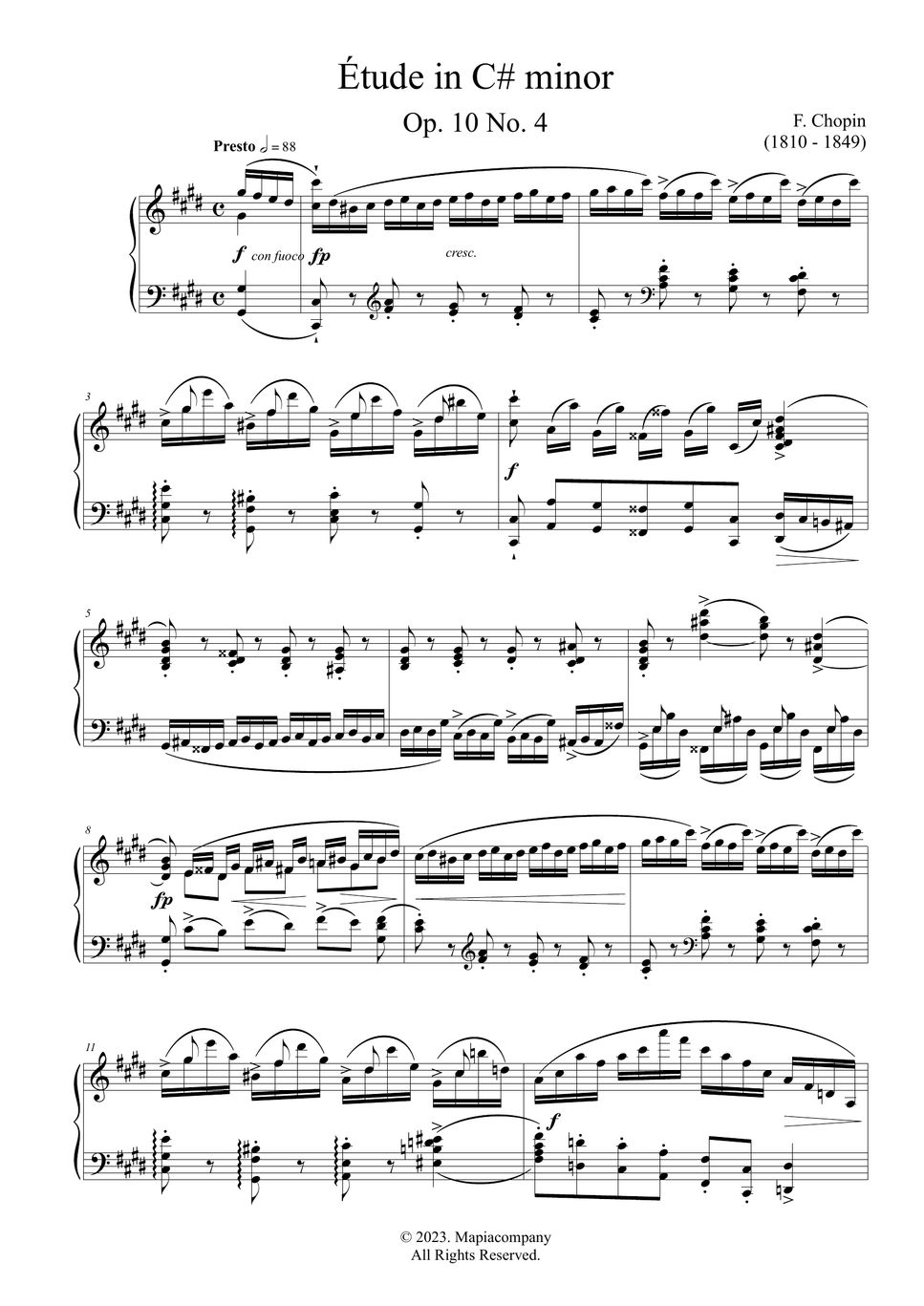 F. Chopin - Etude Chopin 10-4 piano sheet music free Notenblatt by ...