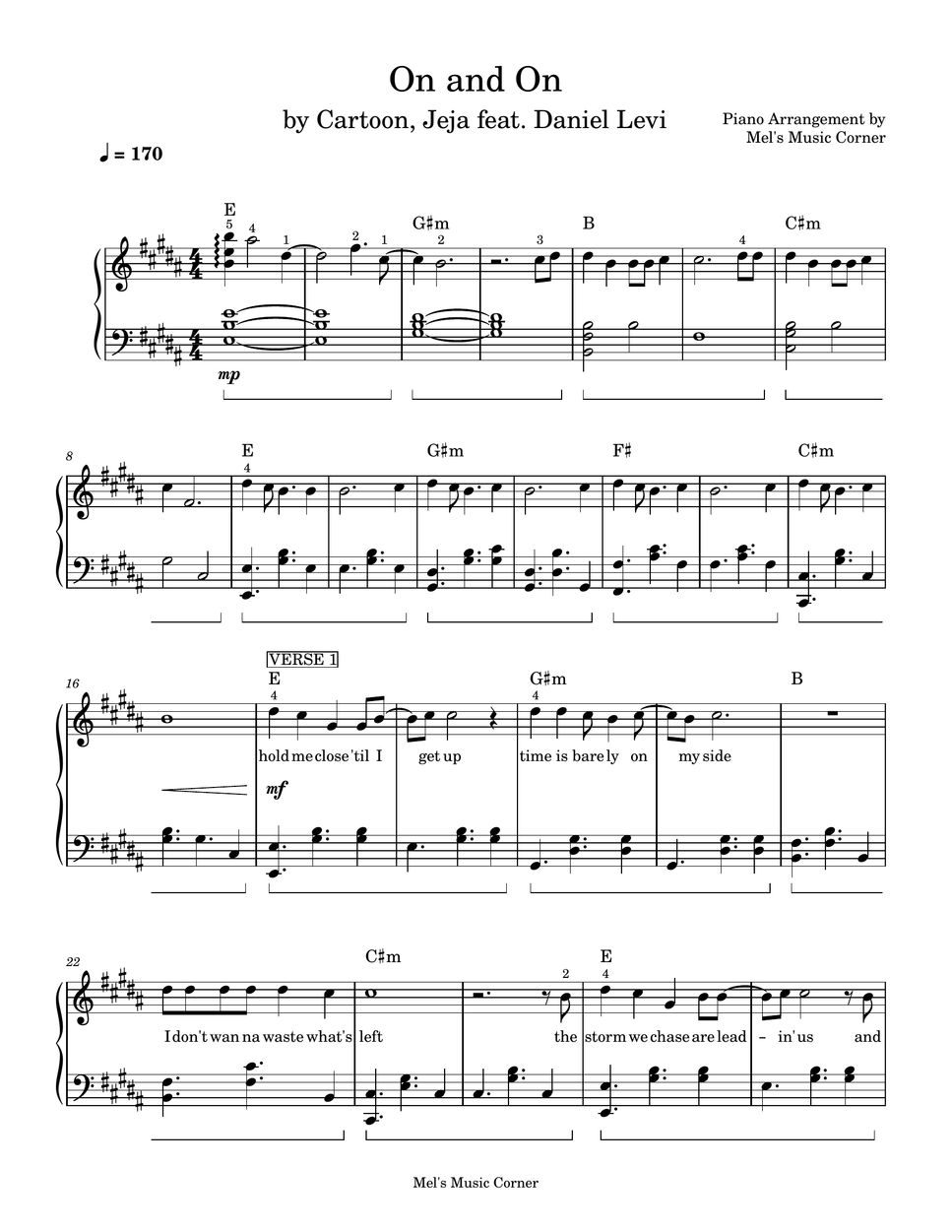 Cartoon, Jeja feat. Daniel Levi - On and On (piano sheet music) Sheet ...