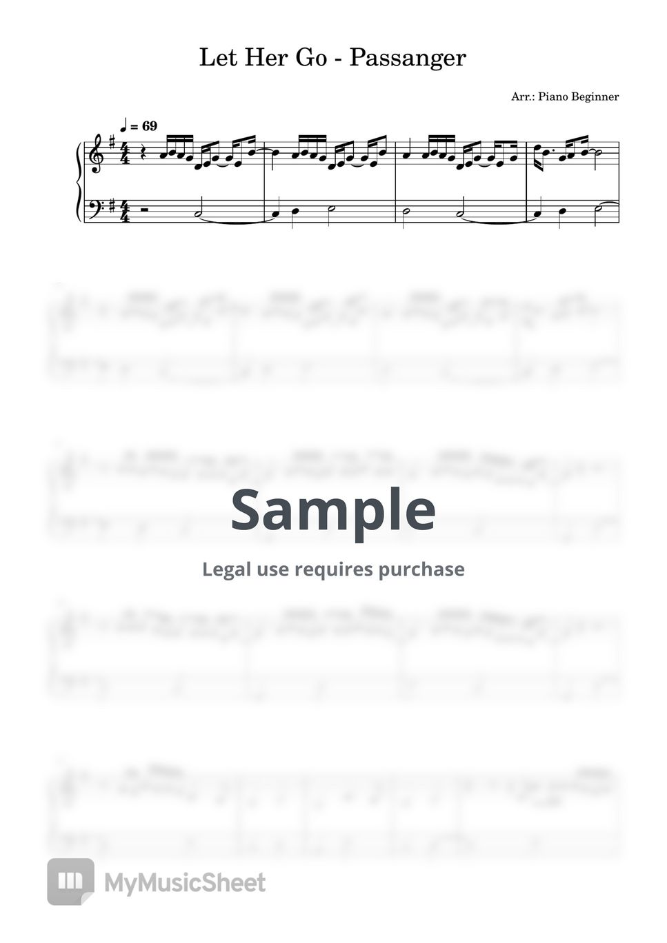 Passanger - Let Her Go Sheets by Piano Beginner Passanger - Let Her Go Sheets by Piano Beginner