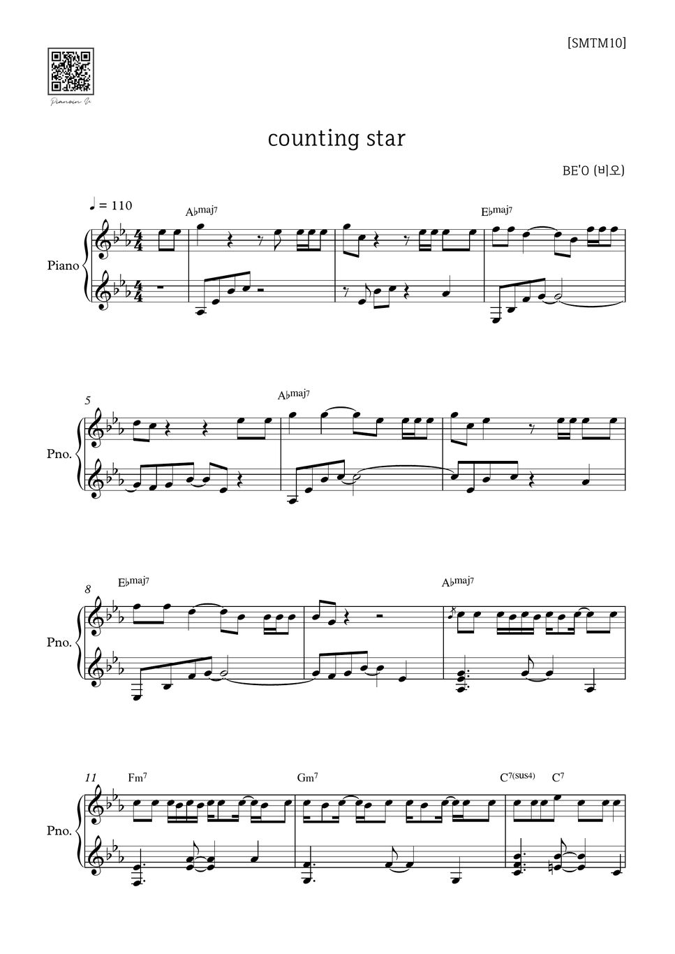 BE'O (비오) - Counting star Sheet by PIANOiNU