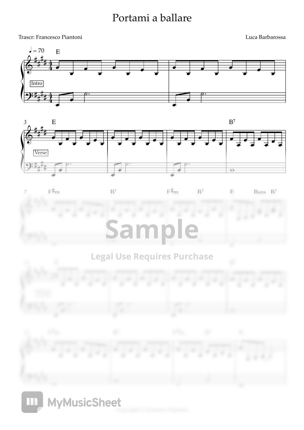 Luca Barbarossa - Portami a ballare (spartito pianoforte) Sheet Music ...