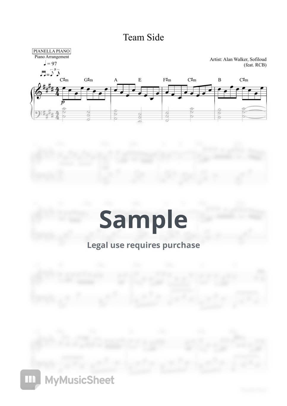 Alan Walker, Sofiloud (feat. RCB) - Team Side (Piano Sheet) 楽譜 by ...