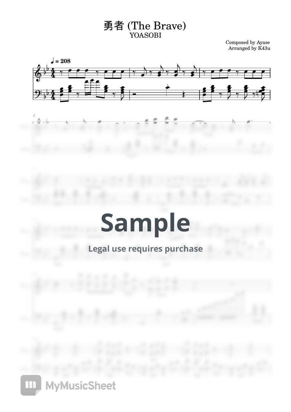 Ayase - 勇者 (The Brave) YOASOBI Sheets by K43u