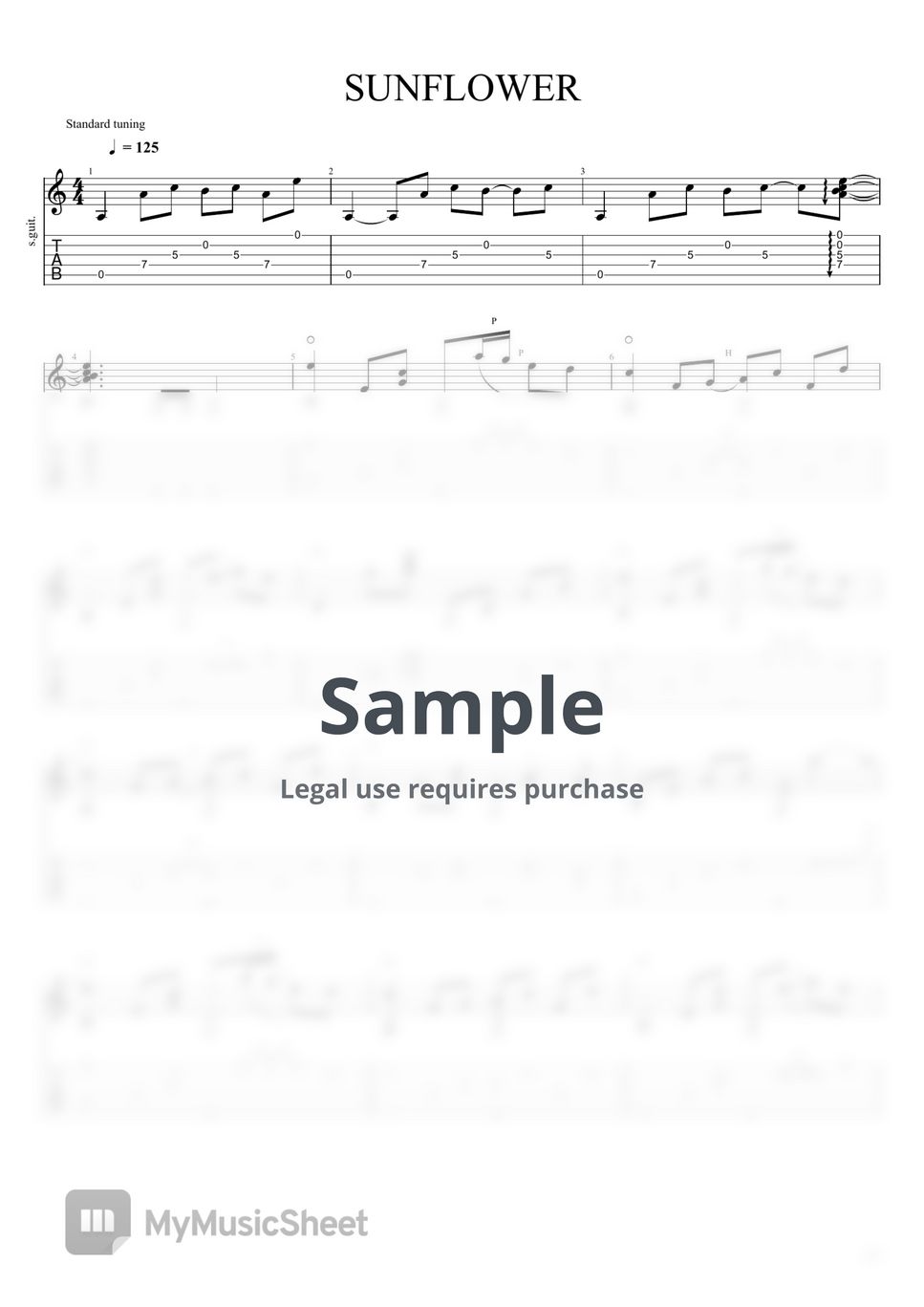 Paddy Sun - Sunflower Tab + 단선 악보