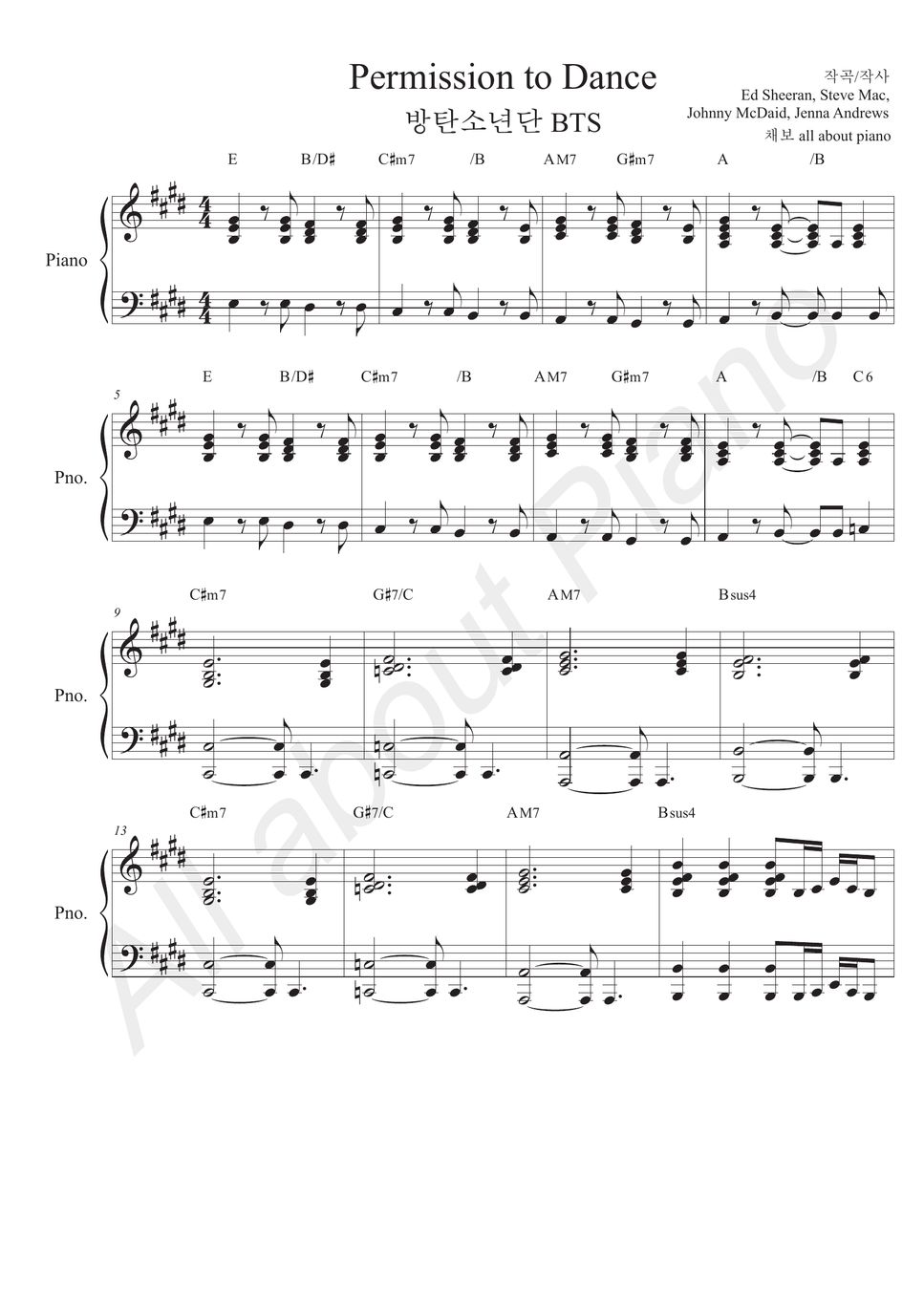 BTS - Permission to dance Sheet by all about piano