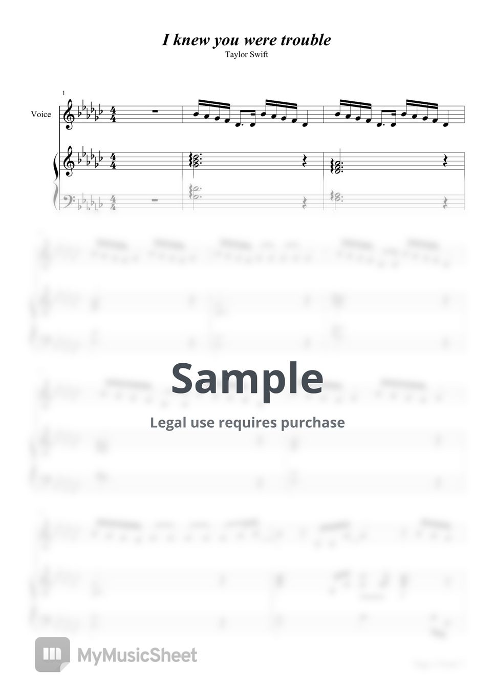 taylor swift - I knew you were trouble (taylor swift) Sheets by Yilun