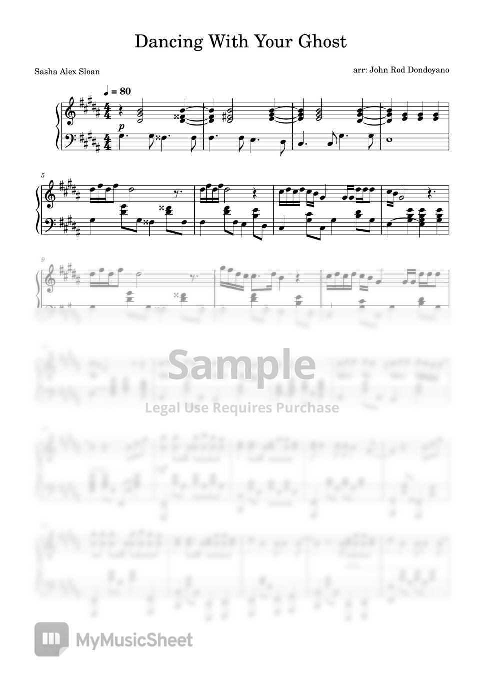 Sasha Alex Sloan - Dancing With Your Ghost (PIANO SHEET) 악보 by John Rod ...
