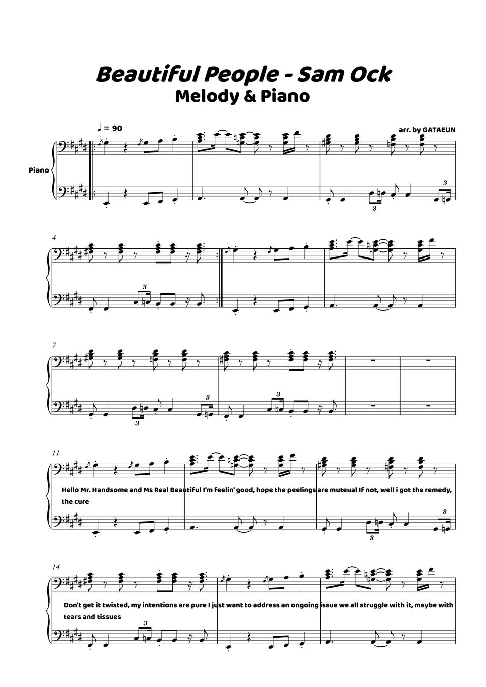 Sam Ock - Beautiful People (score) Sheet by GATAEUN