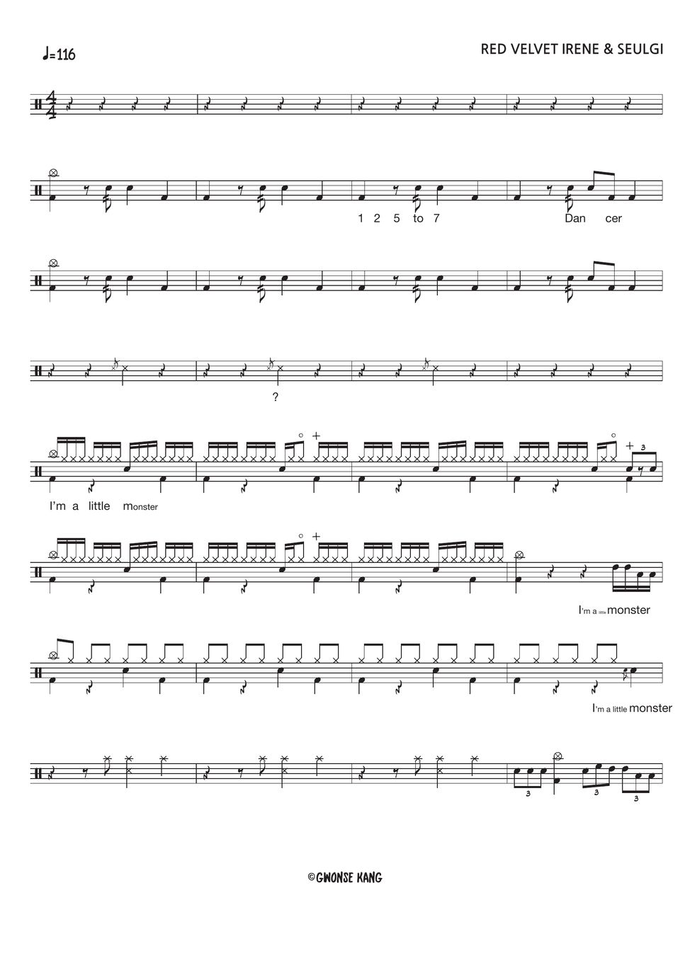 Monster - Red Velvet Irene Seulgi Sheets by Gwon's DrumLesson