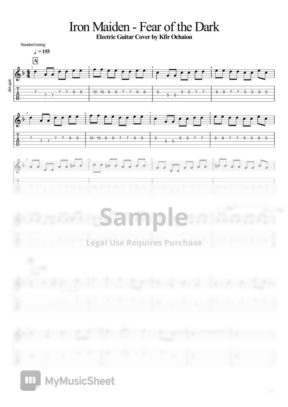 Iron Maiden - Fear of the Dark Sheet Music by Kfir Ochaion