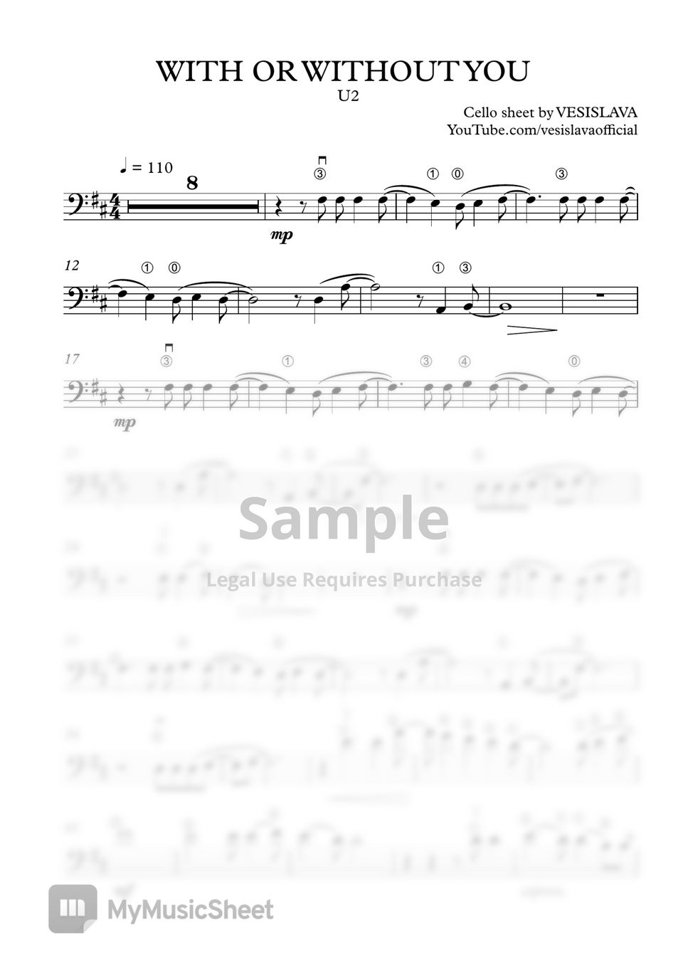 U2 - With or Without You (+Finger marks) 악보 by Vesislava