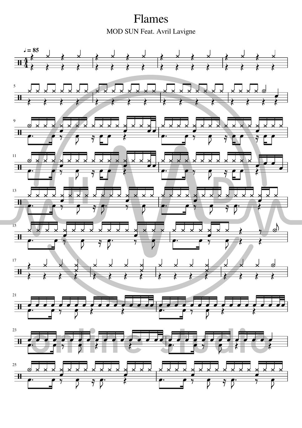MOD SUN Feat. Avril Lavigne - Flames (Drum) Sheet by HMD online studio