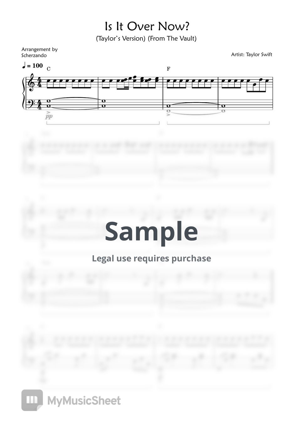 Taylor Swift - Is It Over Now? (Piano Arrangement) 악보 by Scherzando