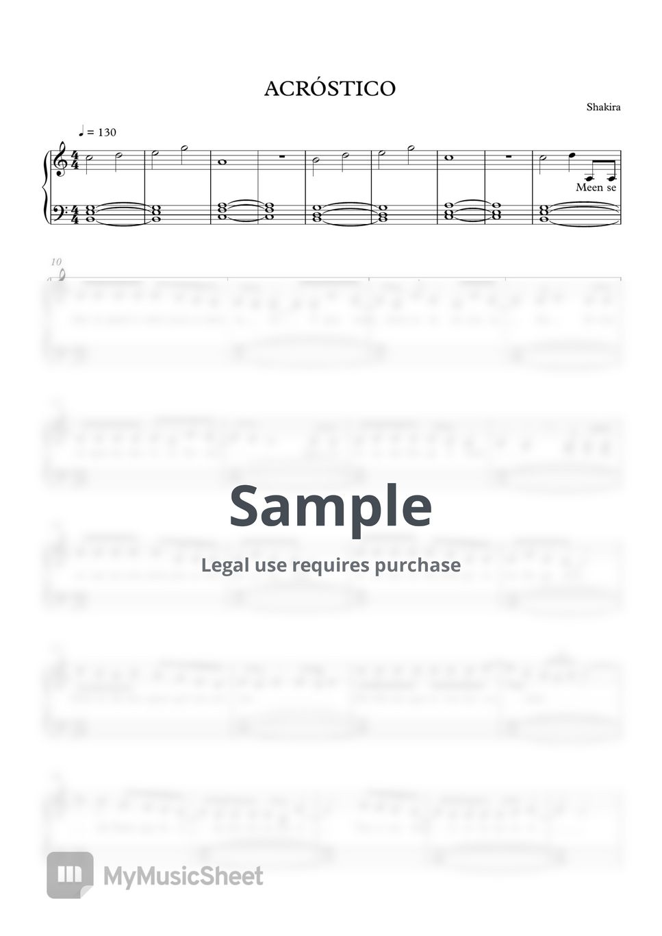 SHAKIRA - ACRÓSTICO Sheets by Amadeo Molina