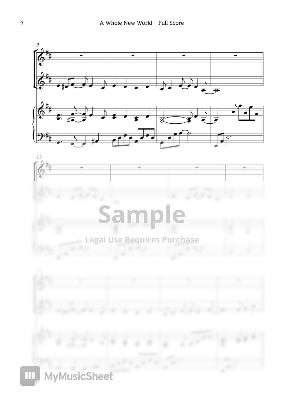 Alan Menken - A Whole New World (Piano + Violin 1,2) نوتة موسيقية by Seyoung