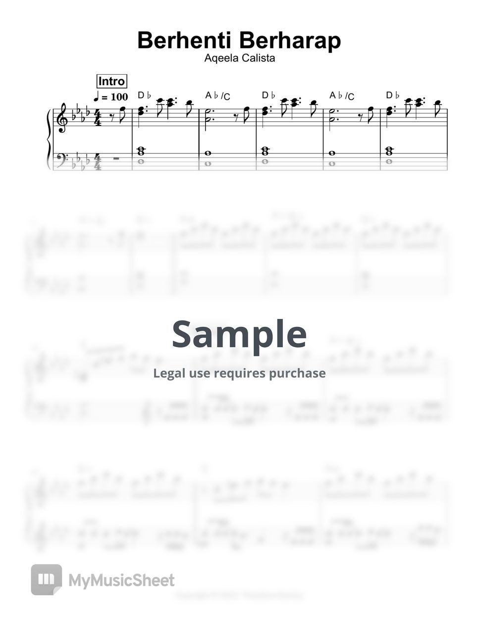 Aqeela Calista - Berhenti Berharap Sheets by Theodore Stanley