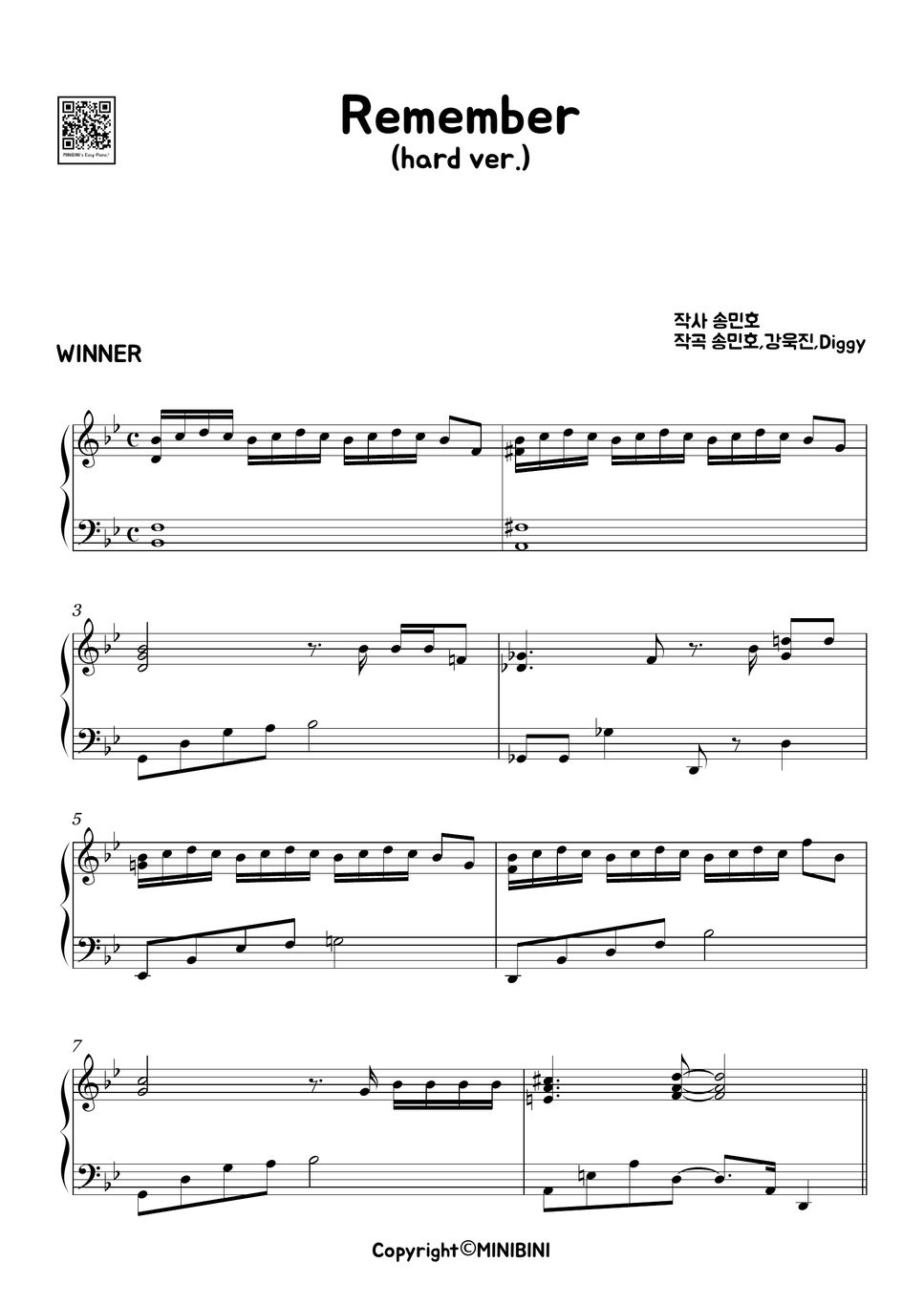 WINNER (위너) - Remember (Hard Version) Sheet by MINIBINI