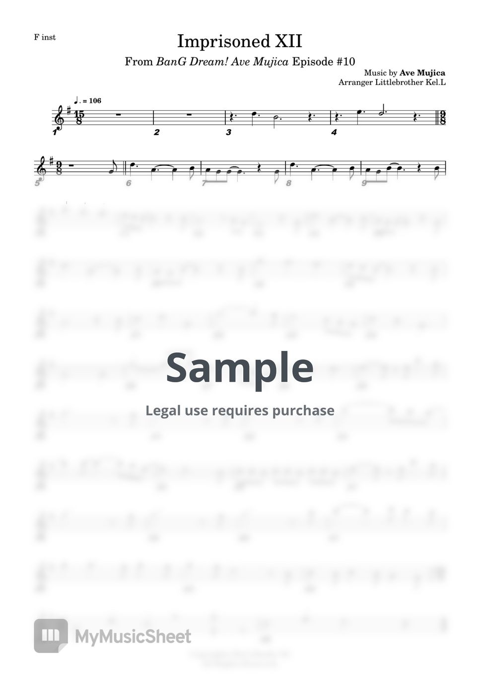 Ave mujica - Imprisoned XII / Ave Mujica - BanG Dream! ED (F inst) Sheet Music by Kel.LStudio ...