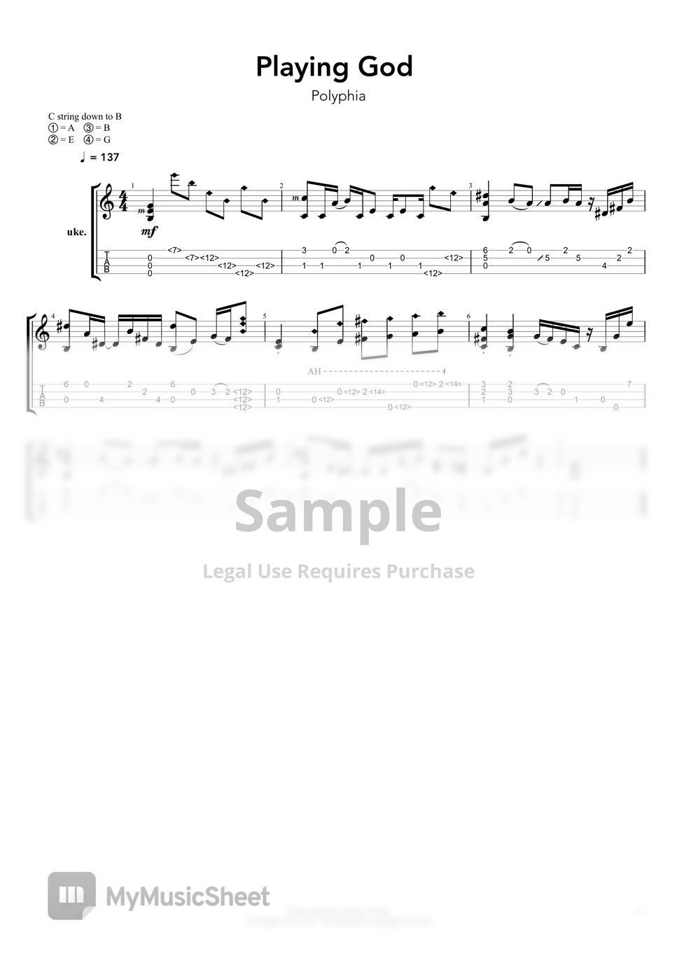 Polyphia - Playing God 타브+단선 악보 by 4stringboy