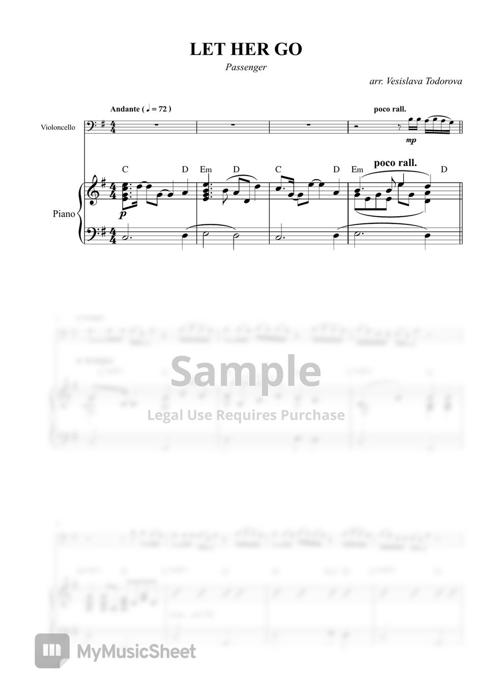 Passenger - Let Her Go (Piano & Cello) Sheet Music by Vesislava