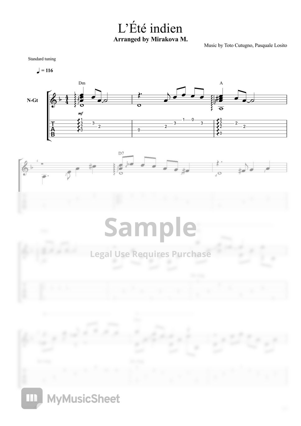 Toto Cutugno - L'ete Indien TAB+1 Staff by Mirakova Marina