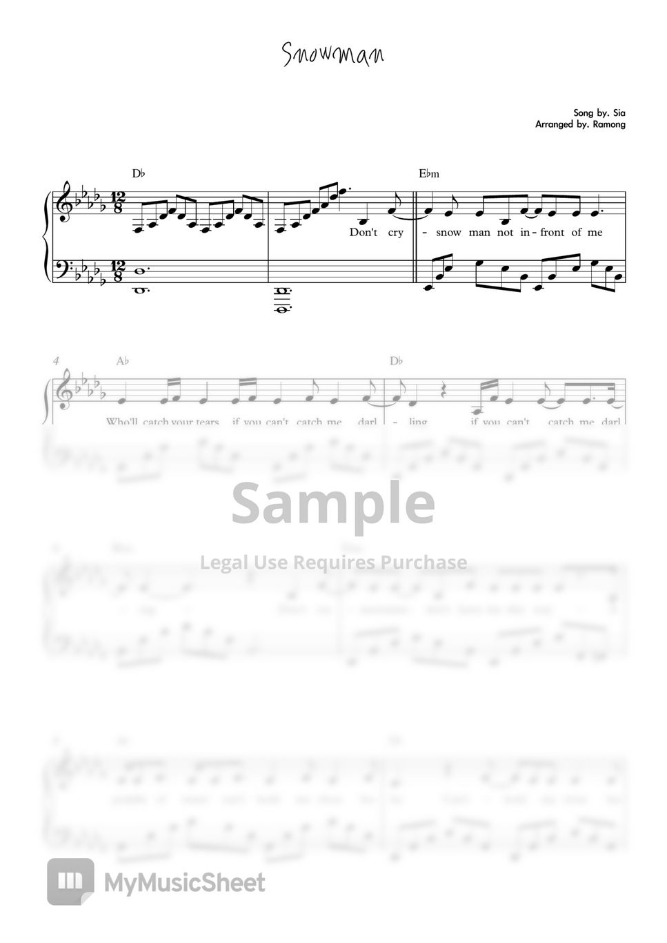 Sia - Snowman Sheets by Ramong Piano