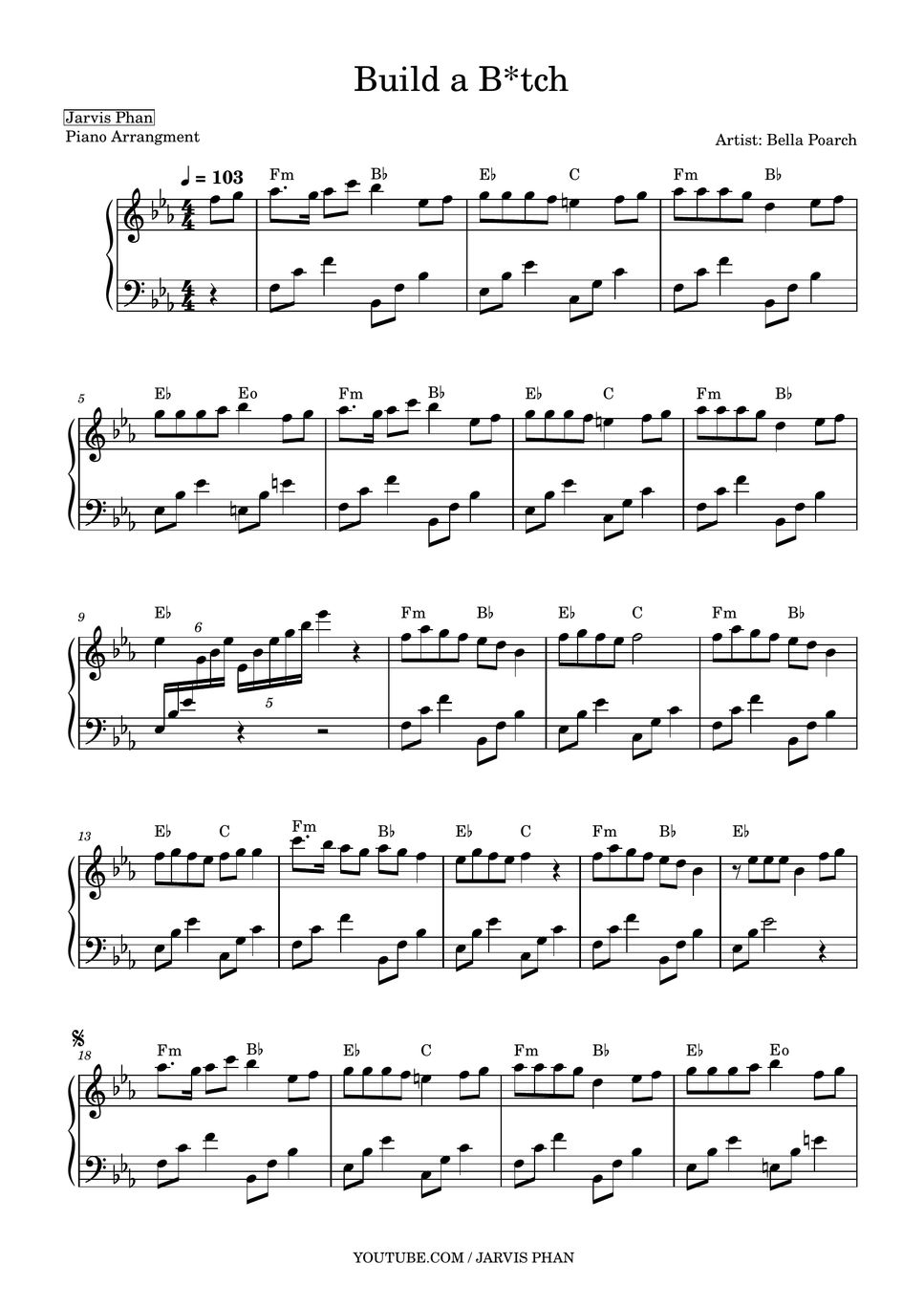 Bella Poarch - Build a B*tch (Piano Sheet) Sheets by Jarvis Phan