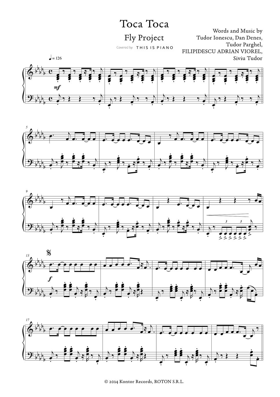 Fly Project - Toca Toca Partitura by THIS IS PIANO