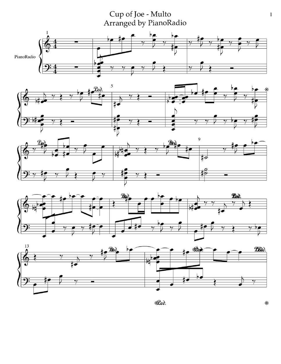 Cup of Joe - Mutlo (Piano Solo) Sheet Music by PianoRadio
